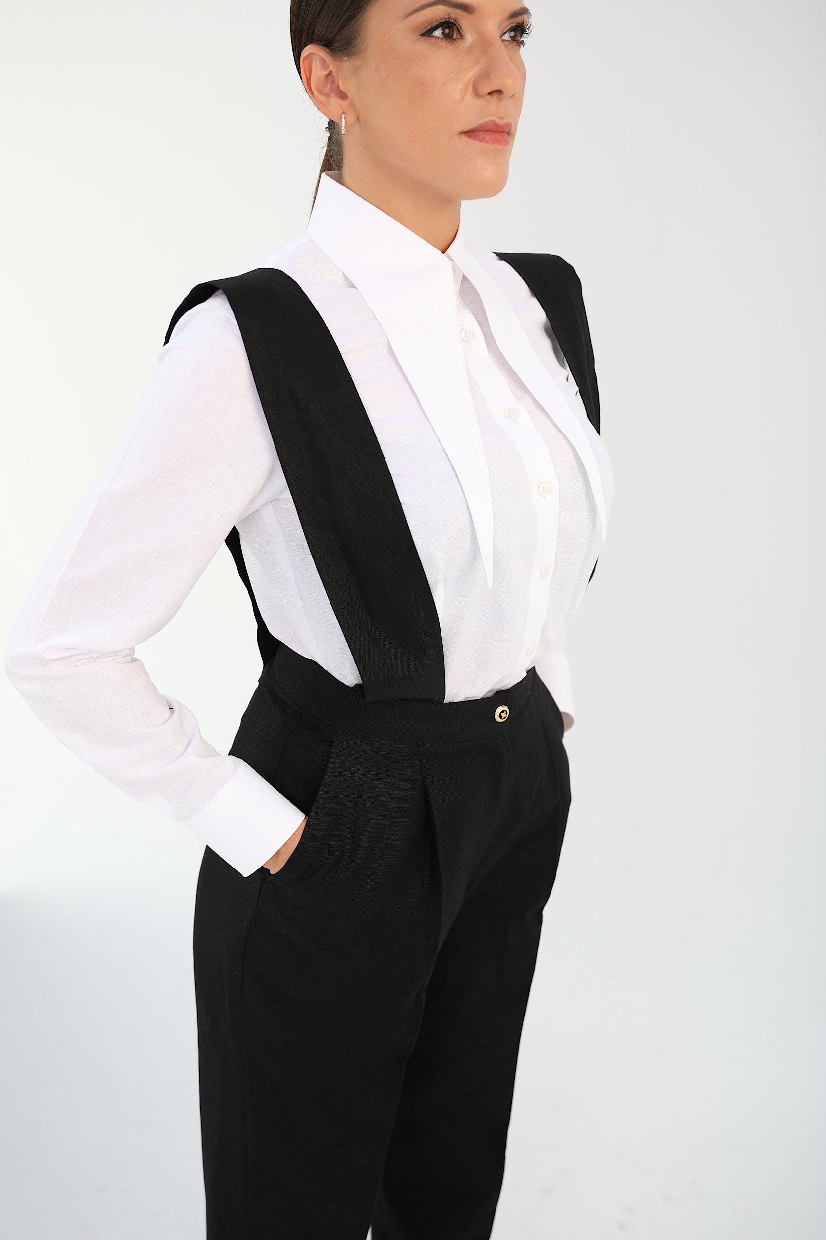 Linen White Shirt with Extravagant Spread Collar – Debonair Boutique